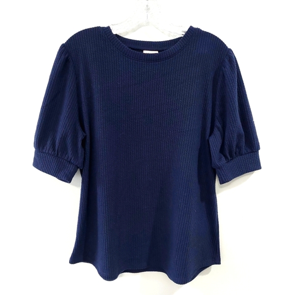 Greige | Tops | Greige Blouse Xl Navy Blue Puff Sleeve Half Sleeves ...